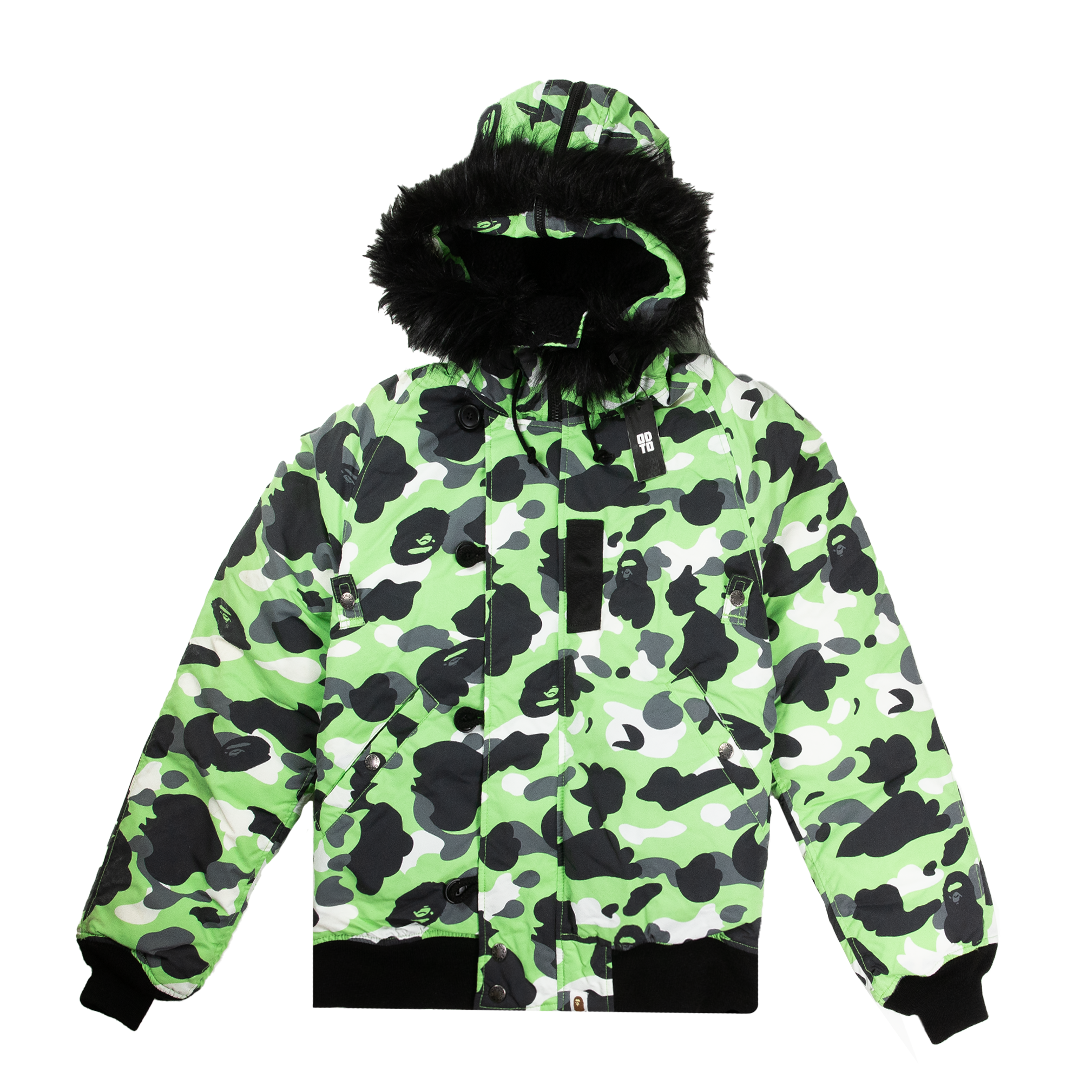 BAPE CAMO FUR BOMBER PUFFER JACKET GREEN – ODTO